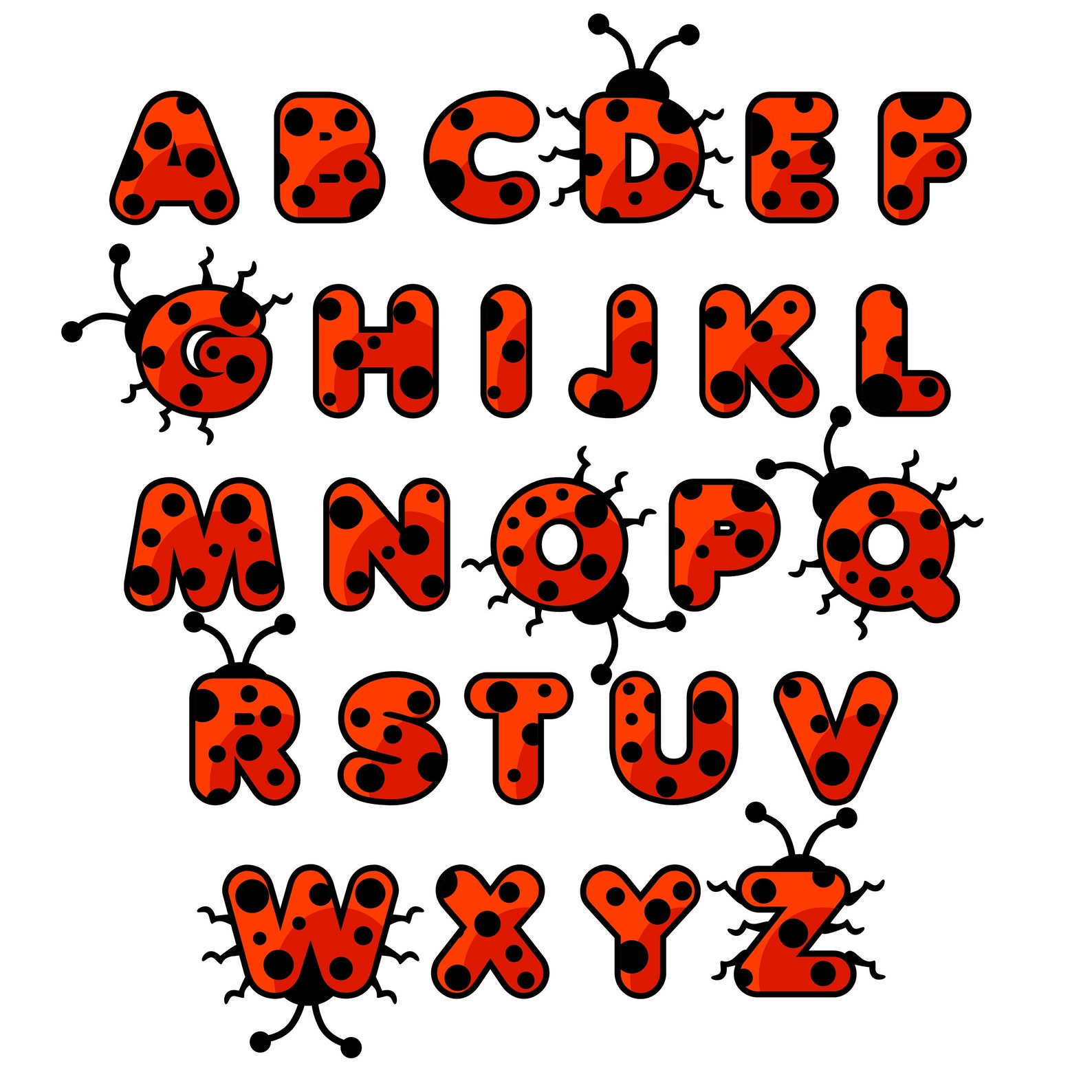 Cartoon Ladybug Alphabet and Numbers. Education Cards Kids. Seamless ...