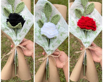 Crochet Rose Bouquet, Single Rose, Hand Made, Personalized Gift for ...