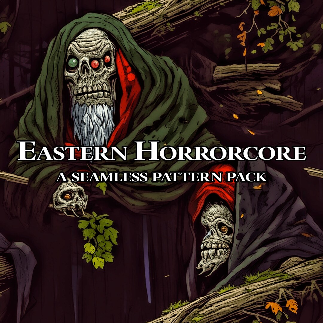 Horrorcore Eastern Seamless Pattern Pack, 12 Skeletal Cryptid PNG Pack ...