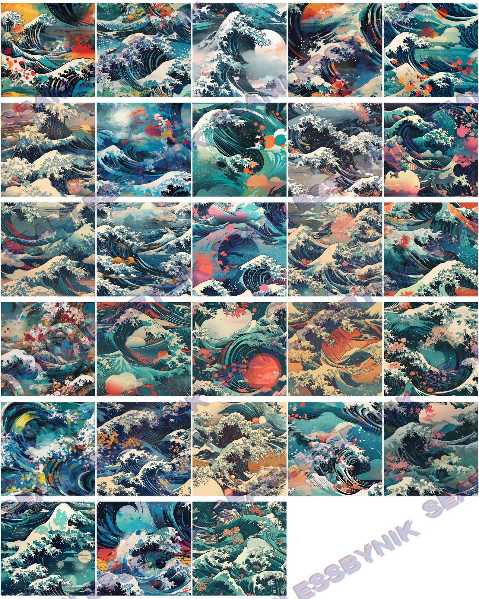 Seamless Japanese Wave Patterns, 30 Pack, 12x12 300DPI - Etsy