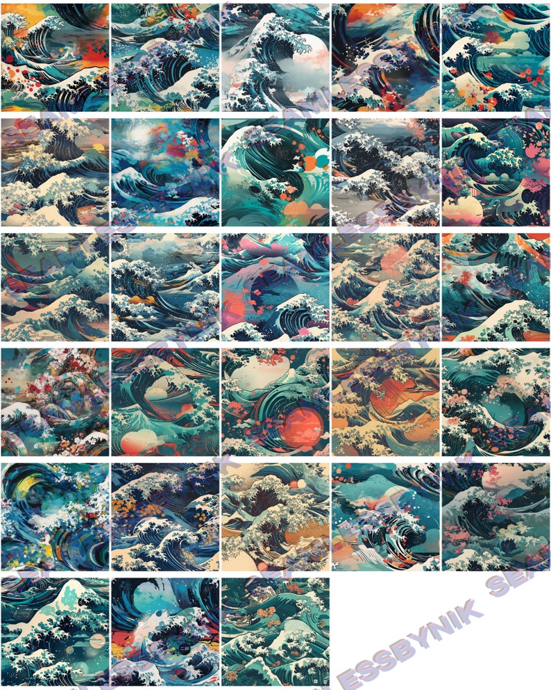 Seamless Japanese Wave Patterns, 30 Pack, 12x12 300DPI - Etsy