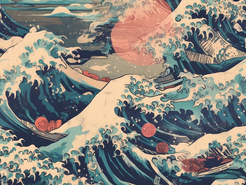 Seamless Japanese Wave Patterns, 30 Pack, 12x12 300DPI - Etsy