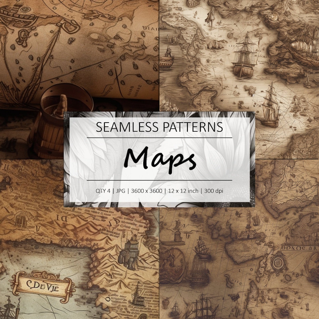 Seamless Map Patterns - 4 Digital Paper - 12in X 12in - Perfect for ...