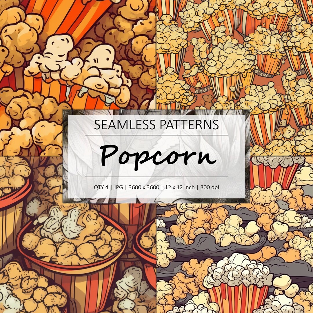 Popcorn | 4 Seamless Patterns - 12in X 12in - Perfect for Commercial ...