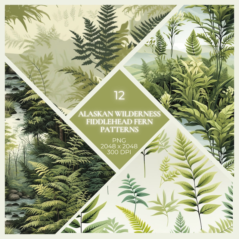 Alaskan Wilderness Fiddlehead Fern Patterns: 12-pack Digital Collection ...