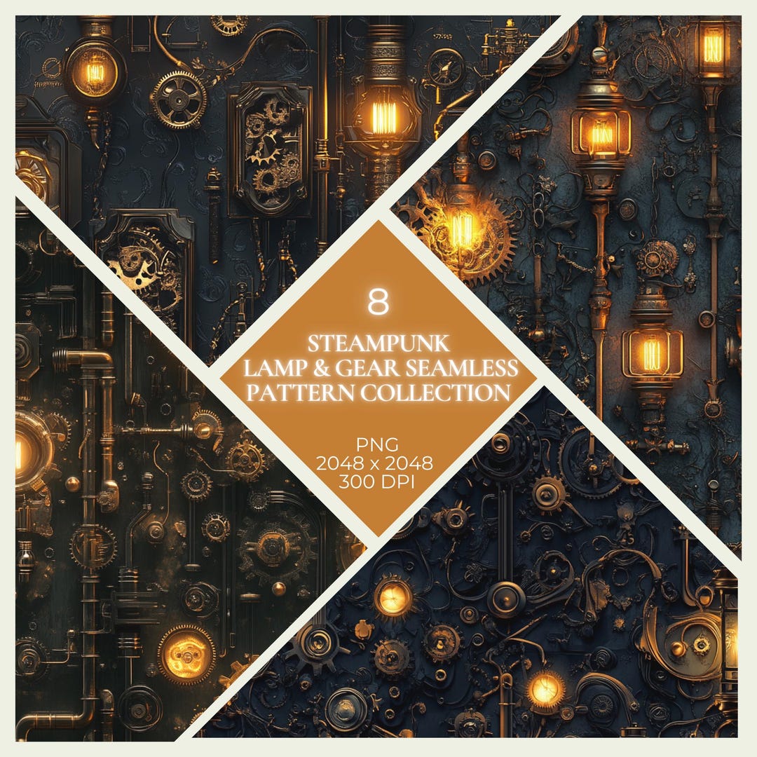 Steampunk Lamp & Gear Seamless Pattern Collection - Etsy
