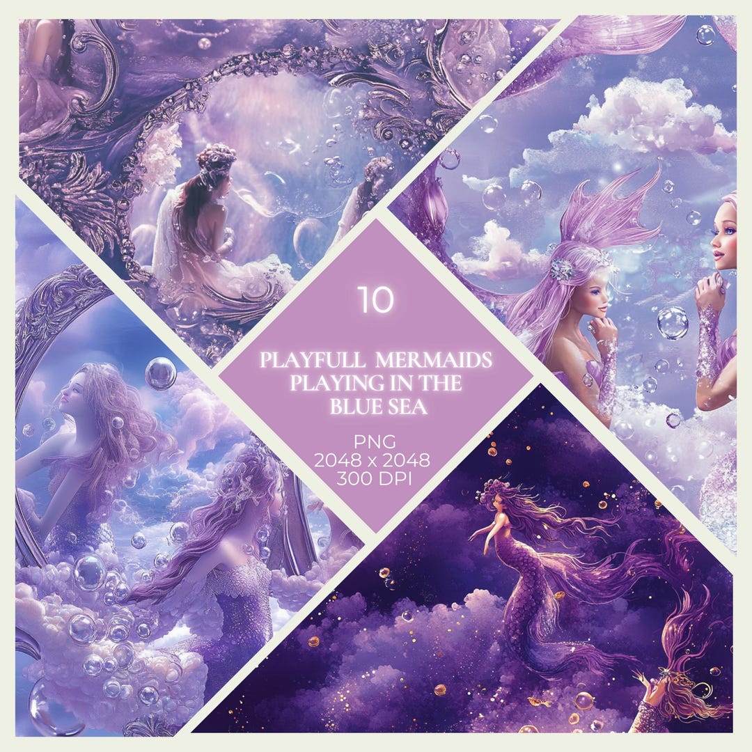 Enchanted Mermaids Seamless Pattern Collection - 10 Pack - Etsy