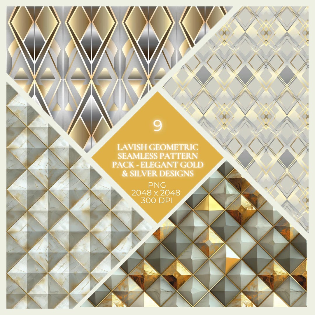 Lavish Geometric Seamless Pattern Pack - Elegant Gold & Silver Designs ...