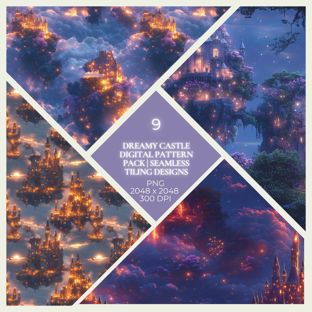 Dreamy Castle Digital Pattern Pack | Seamless Tiling Designs - 9 Pack ...