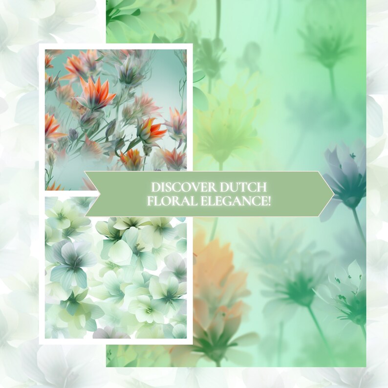 Charming Green-hued Dutch Floral Seamless Patterns - 8 Pack Digital ...