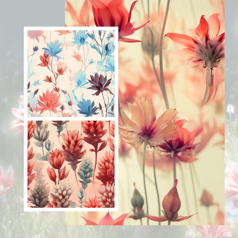 Radiant Red-tinted Dutch Floral Seamless Patterns - Digital Download ...