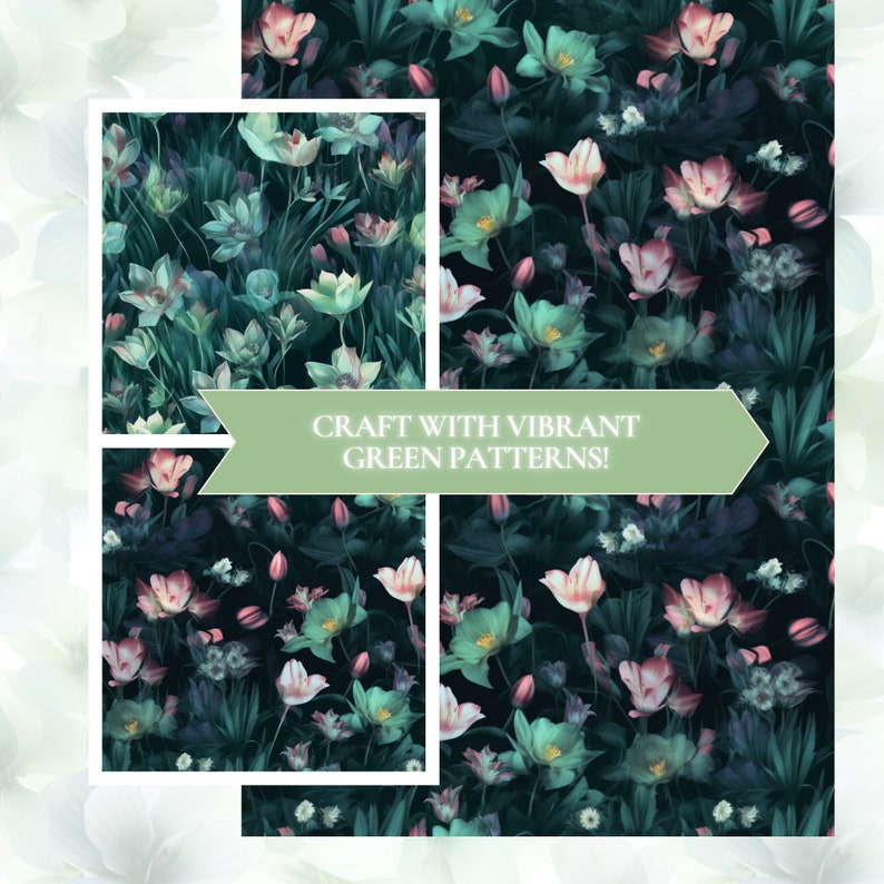 Charming Green-hued Dutch Floral Seamless Patterns - 8 Pack Digital ...