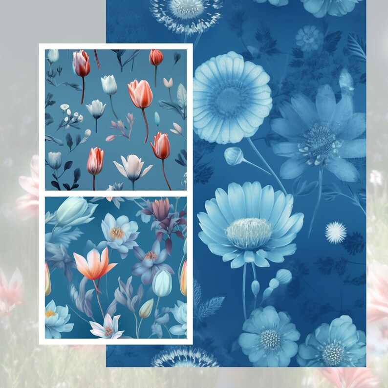 Charming Dutch Blue Floral Seamless Patterns - Digital Download for ...