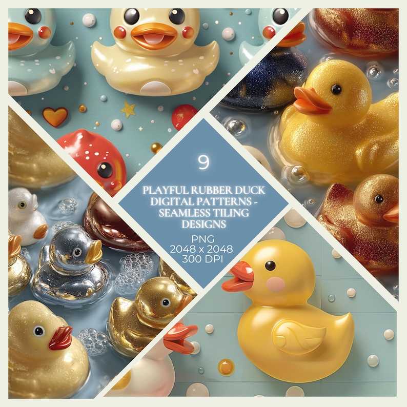 Rubber Duck Seamless Patterns Digital Paper Baby Shower Nursery ...