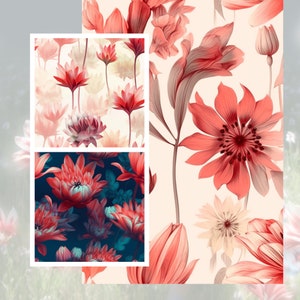Radiant Red-tinted Dutch Floral Seamless Patterns - Digital Download ...