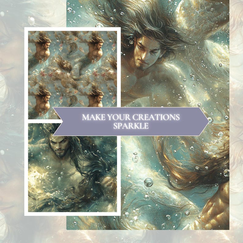 Underwater Romantic Merfolk Seamless Patterns - 10 Images - Etsy