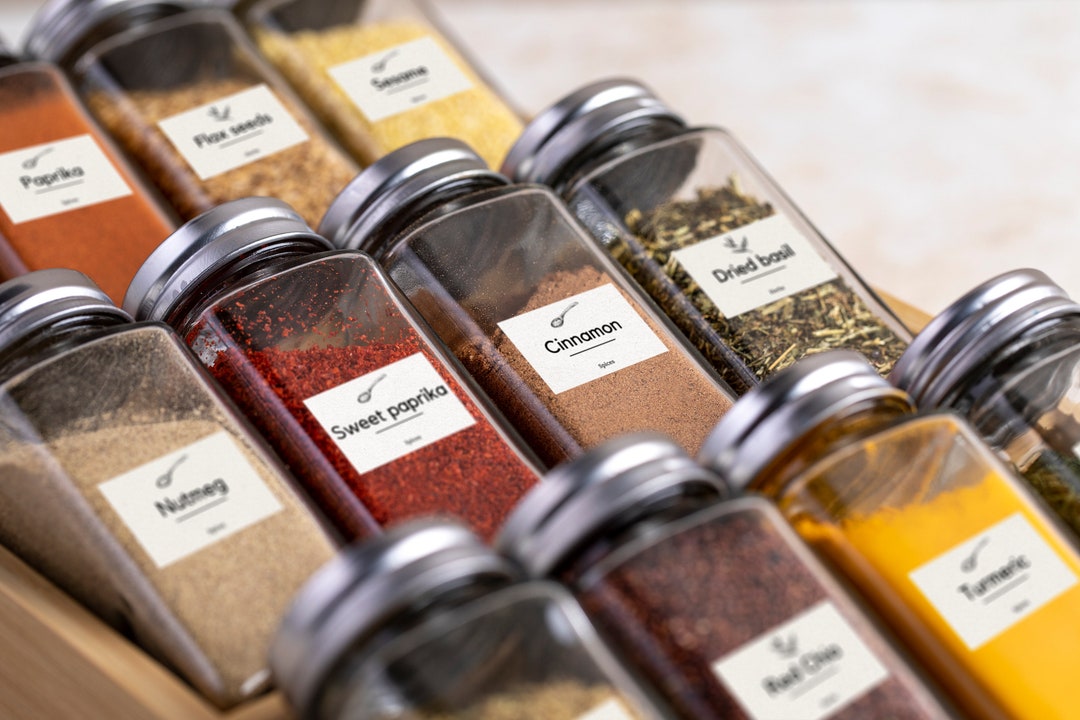 Printable Spice Jar Labels: Rectangle horizontal, 1.5 X 1 Inch, Regular Style 90 Pre-made Herb ...