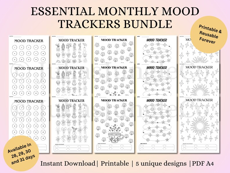 Printable Daily Mood Tracker Bundle, Creative Mental Wellbeing Journal ...