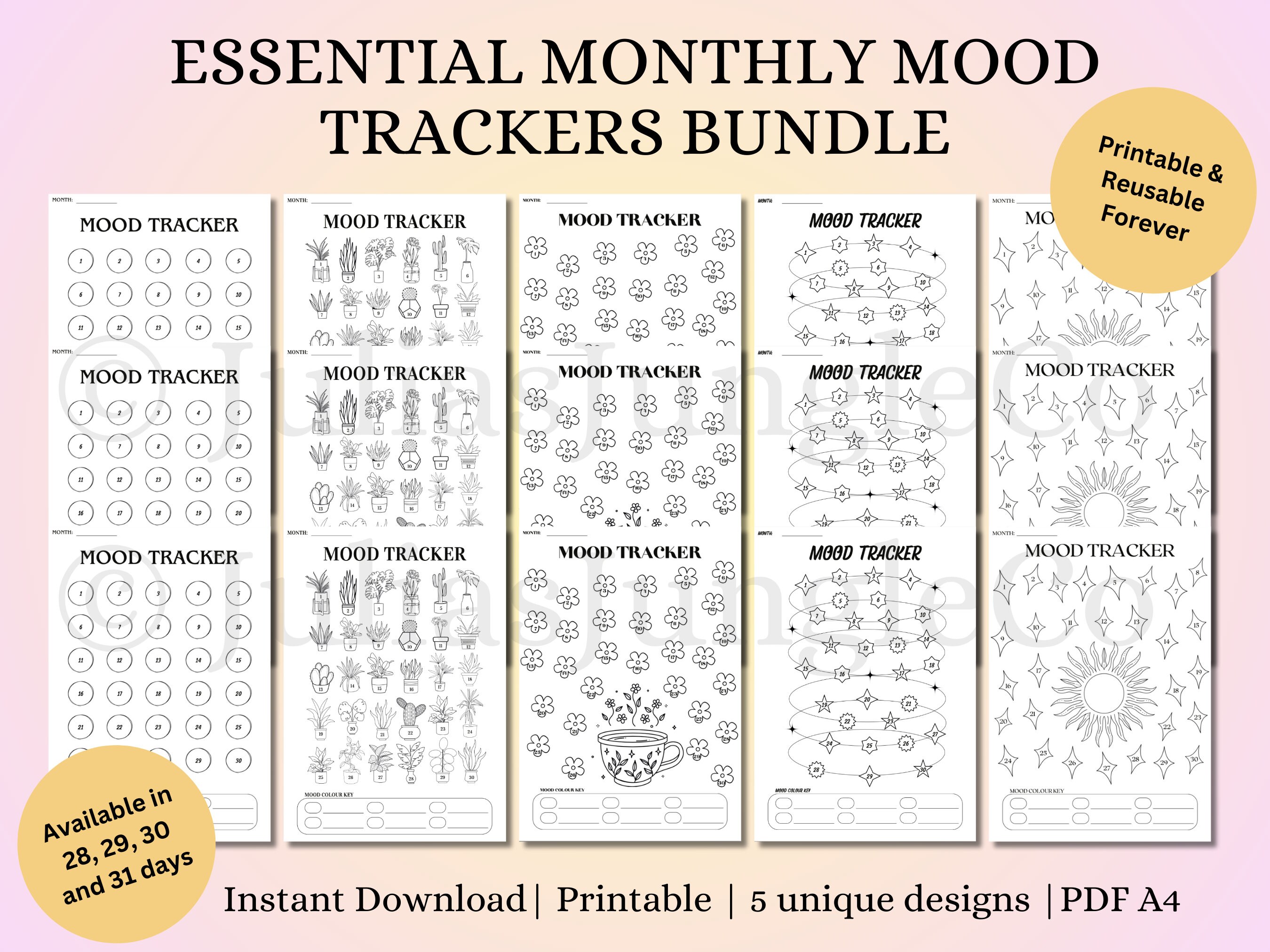 Printable Daily Mood Tracker Bundle, Creative Mental Wellbeing Journal ...