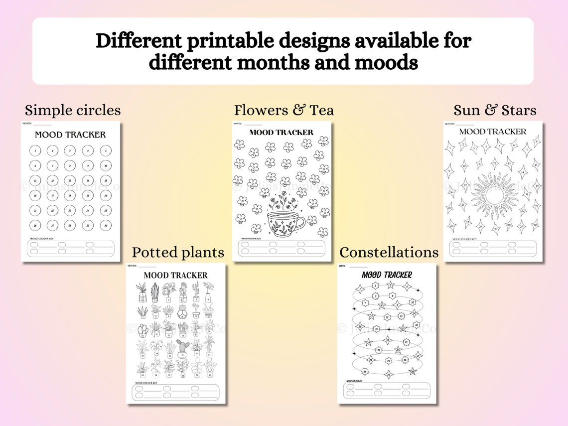 Printable Daily Mood Tracker Bundle, Creative Mental Wellbeing Journal ...