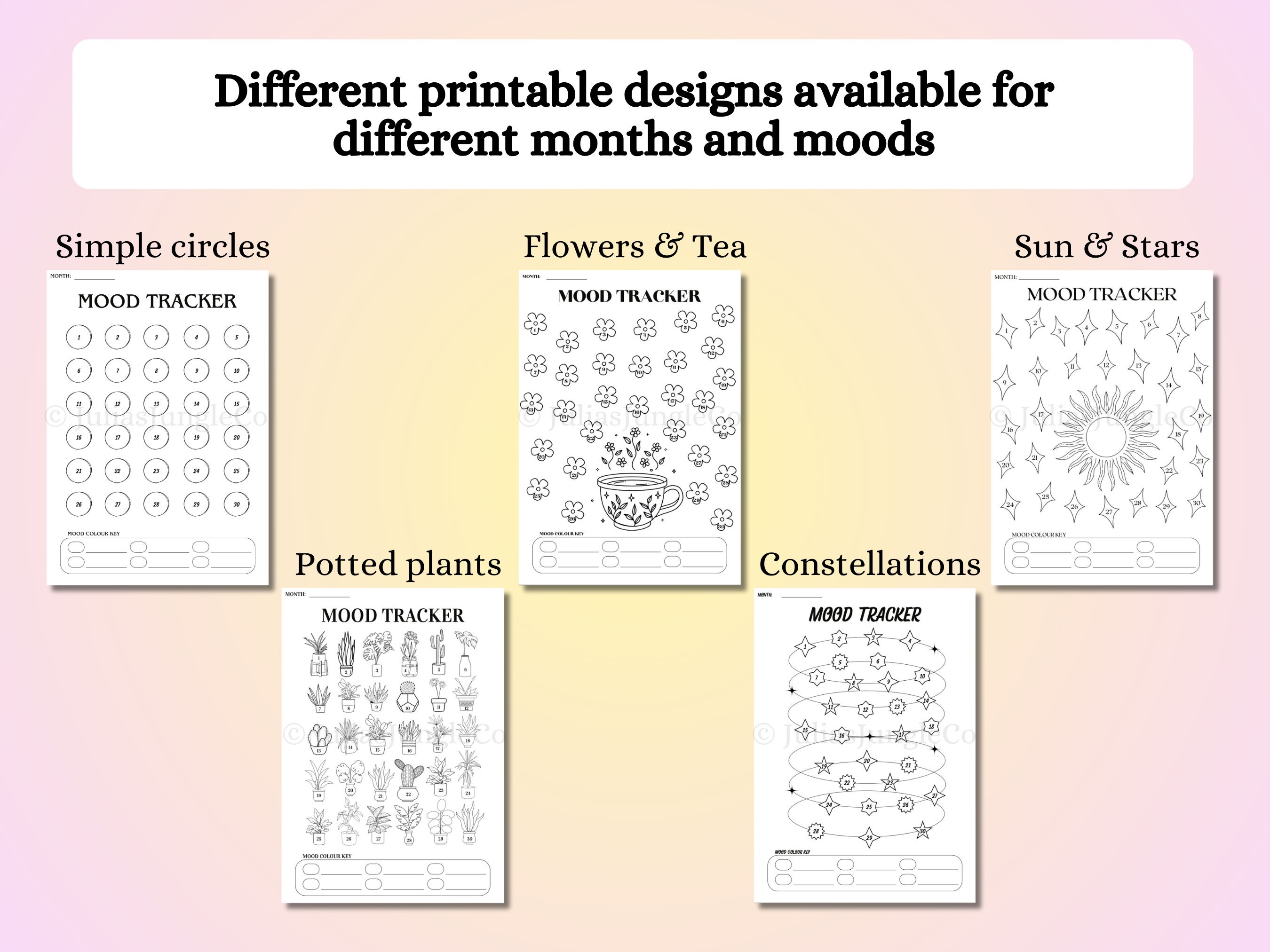 Printable Daily Mood Tracker Bundle, Creative Mental Wellbeing Journal ...