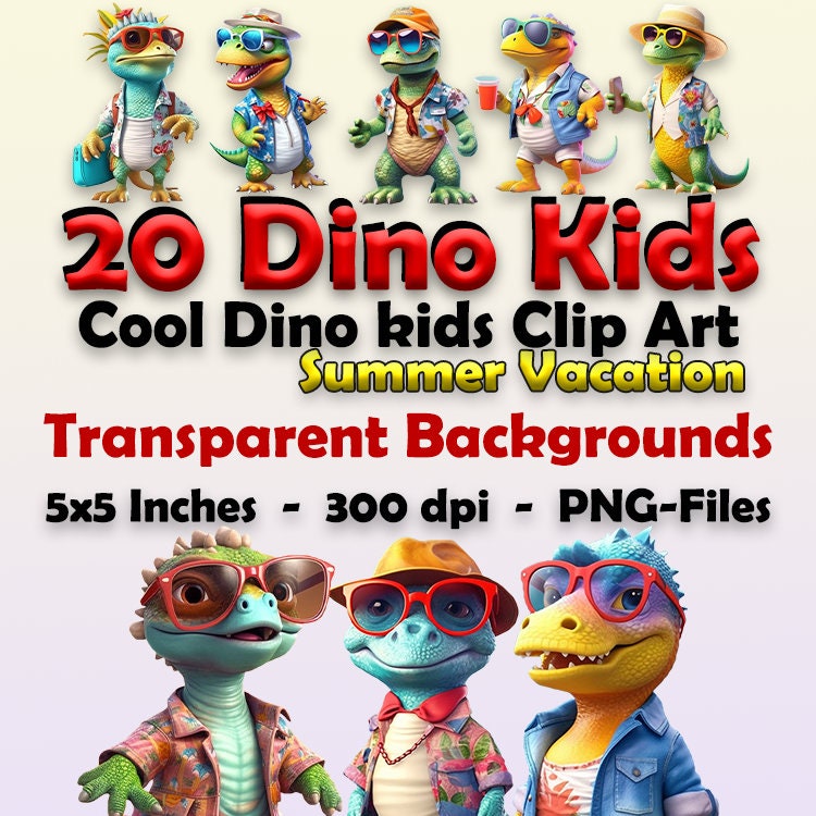 Cute Dinosaurs Clip Art Summer Vacation Dino Kids on - Etsy