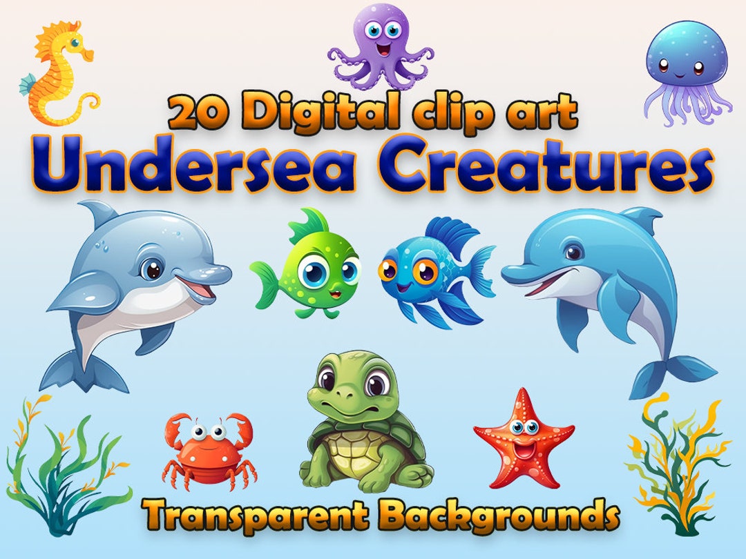 Undersea Cute Animals Clip Art Adorable Sea Creature Illustrations With ...