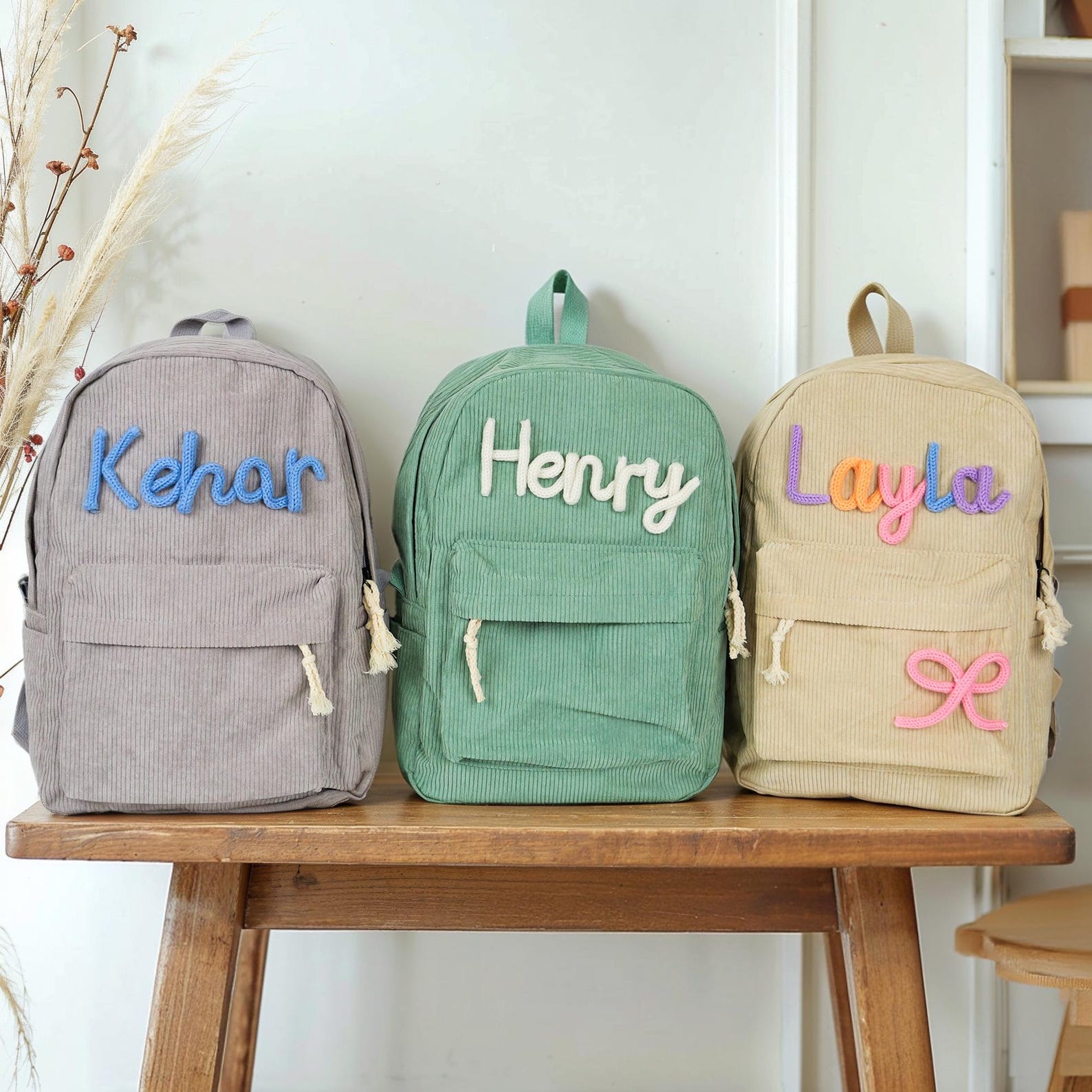 Personalized Corduroy Kids Backpack, Hand Embroidered Name, Toddler ...