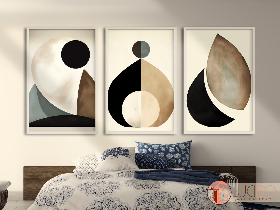 Mid Century Modern, Three Piece Wall Art, Large Scale Art, Boho Wall ...