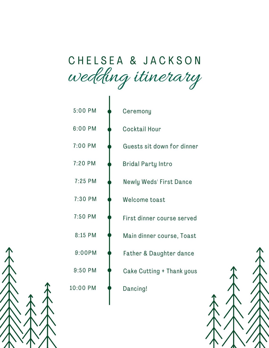 Instant Download - Simple Forest Wedding Itinerary Timeline ...