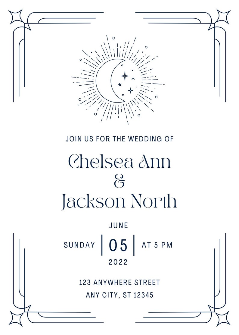 Instant Download Moonlit Magic Celestial Themed Wedding Invitation ...