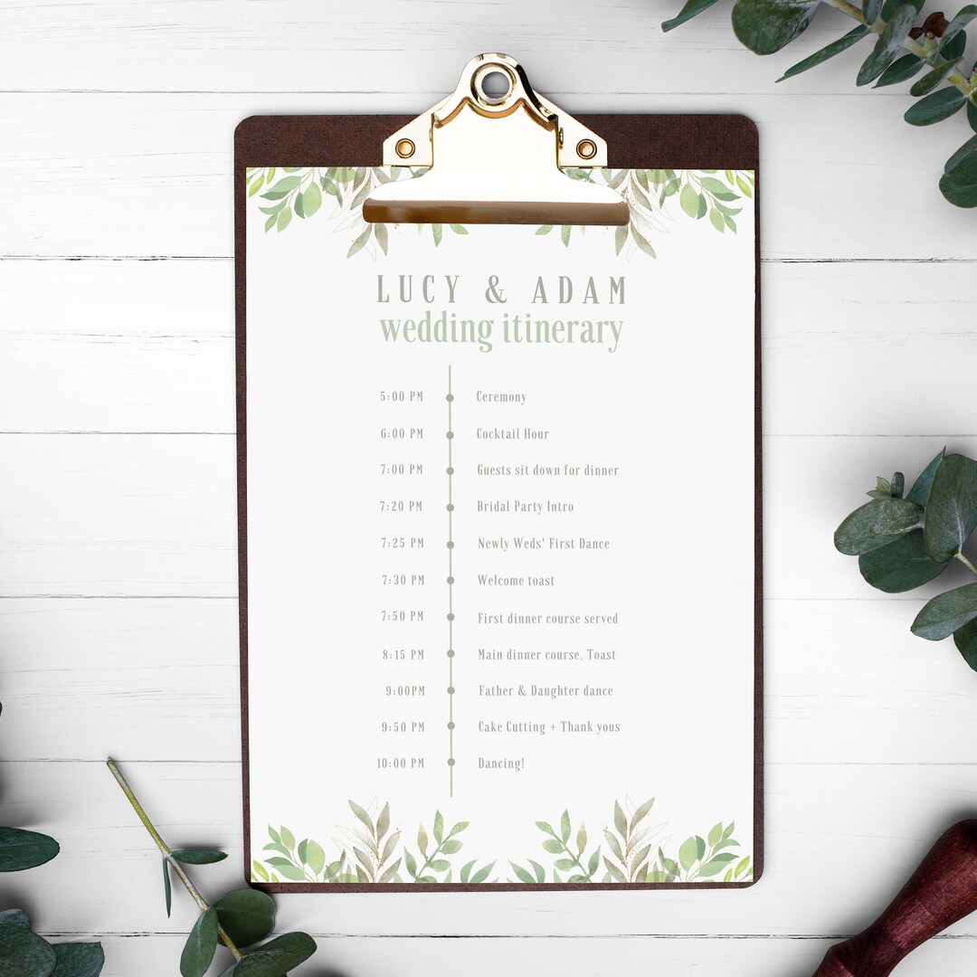 Instant Download - Watercolor Vine Wedding Itinerary Timeline ...