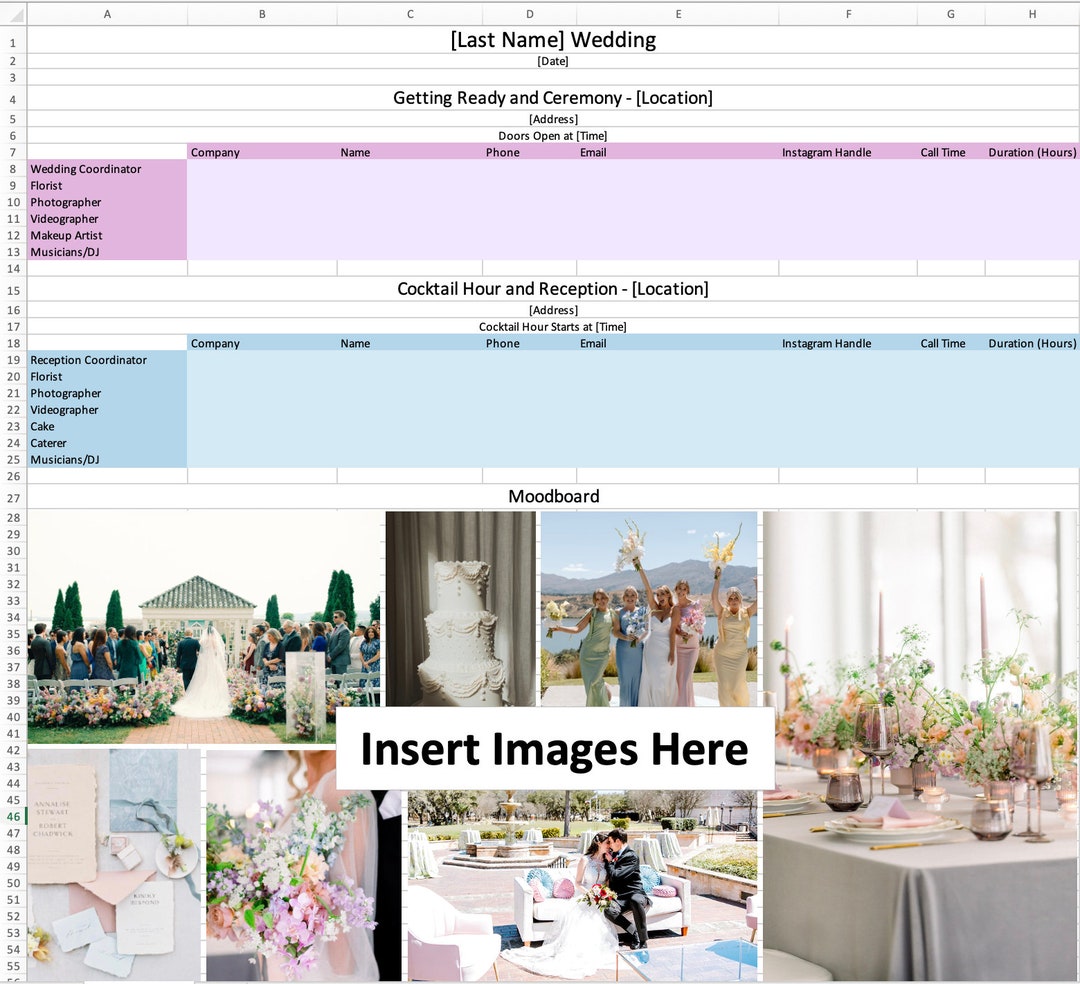 Vendor List and Run of Show Excel Spreadsheet Editable Template ...