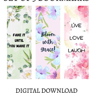 Set of 5 Flower Bookmarks, Floral Bookmarks, Digital Bookmarks to ...