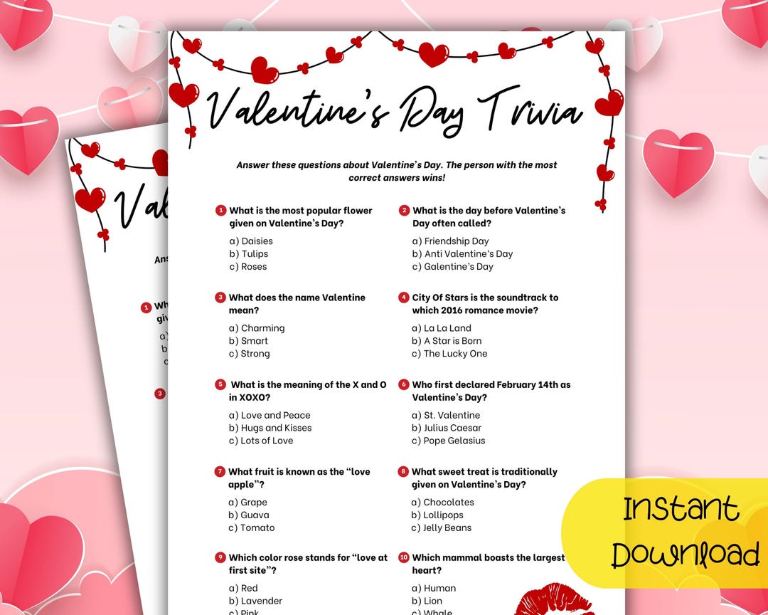 Trivia Questions for Valentines Day, Ladies Night Games, Galentine's ...