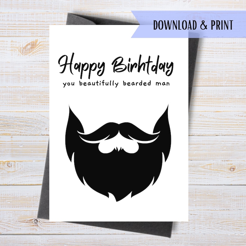 Printable Birthday Card for Bearded Mans Happy Birthday Card - Etsy