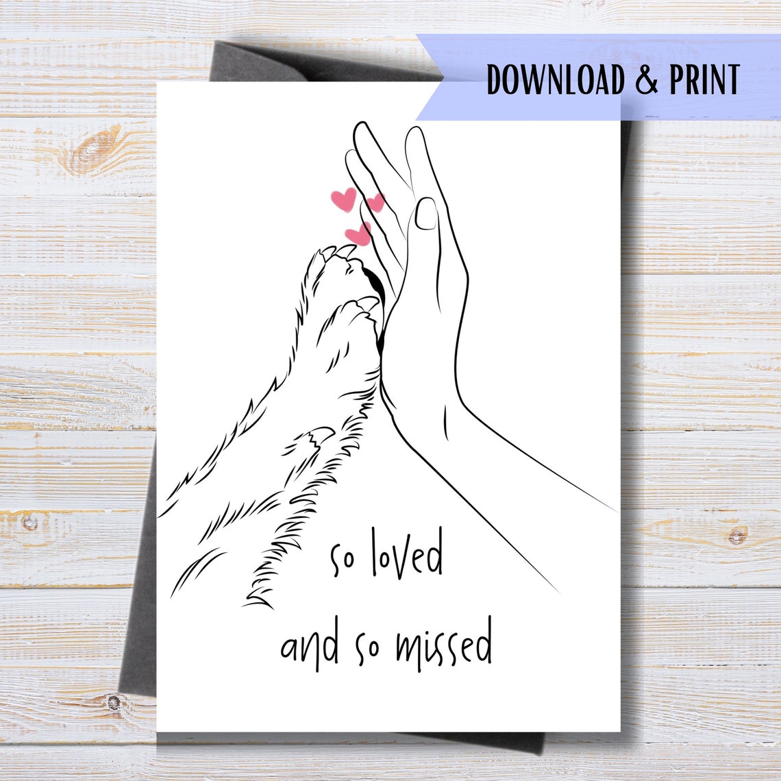 Printable Dog Sympathy Card, Red Hearts and Dog Paw, Pet Loss Support ...