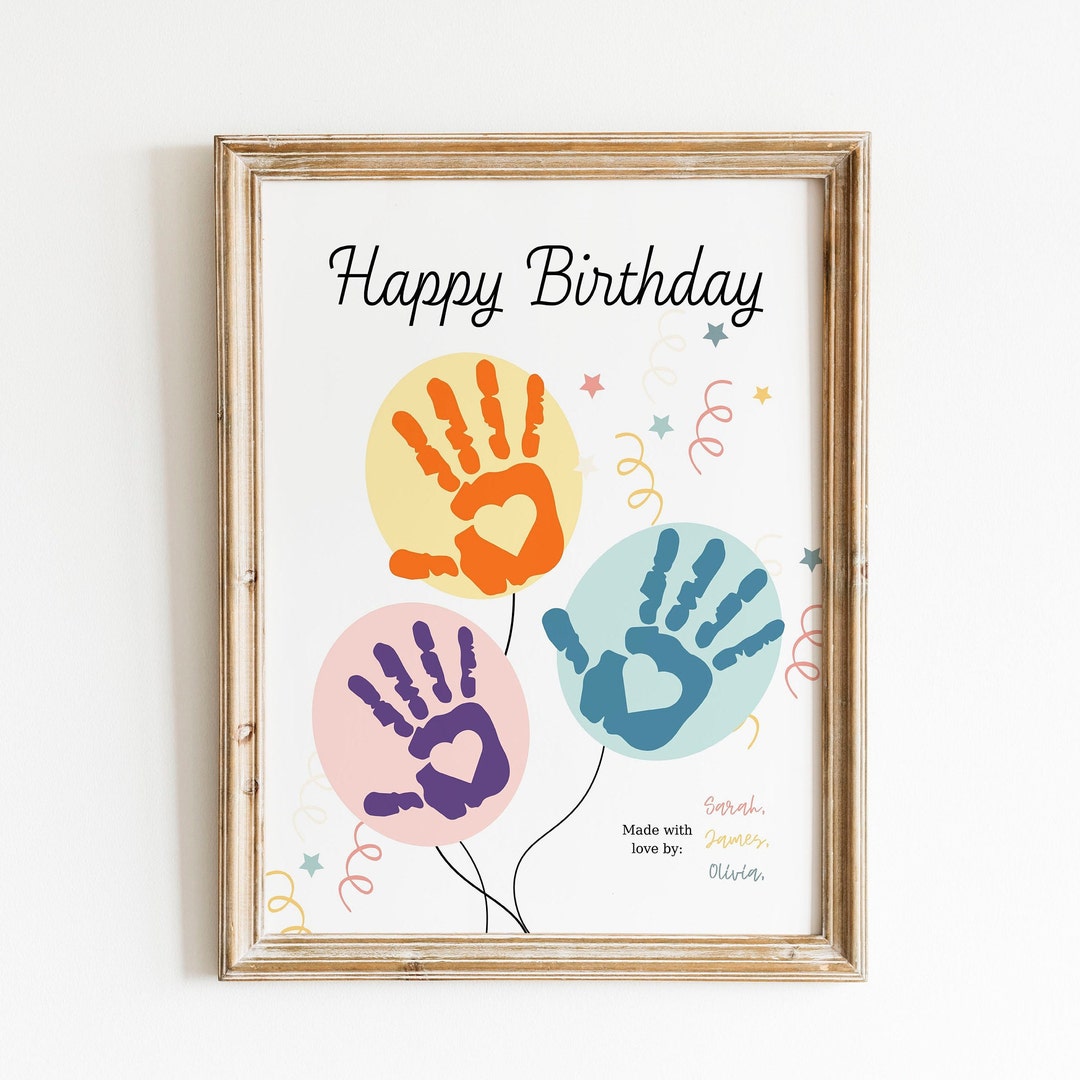 Birthday Handprint Balloons Craft, Printable Happy Birthday Gift From ...