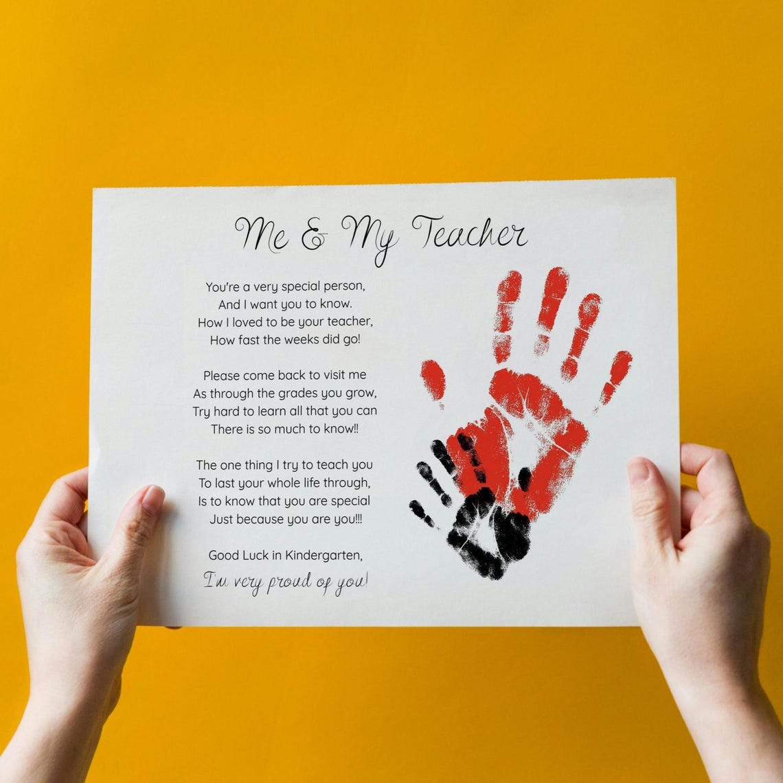 Me & My Teacher Handprint Art, End of School Poem, Preschool Prek ...