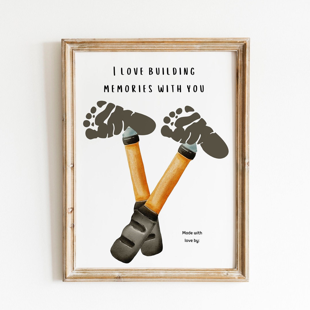Footprint Craft for Fathers Day, Printable Birthday Footprint, Hammer ...
