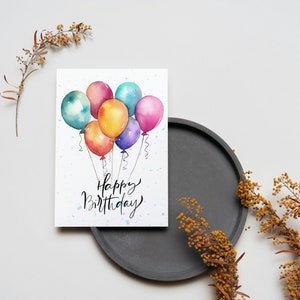 Birthday Balloons Card Printable Happy Birthday Card Digital - Etsy