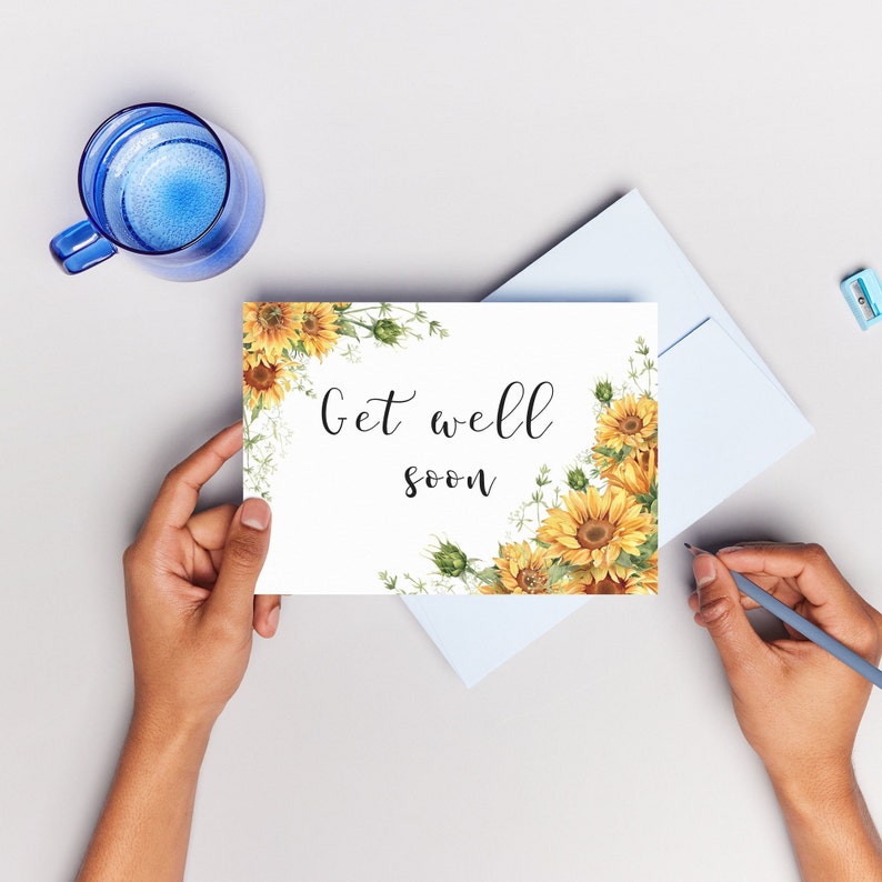 Sunflower Get Well Soon Card, Printable Feel Better Card, Digital ...