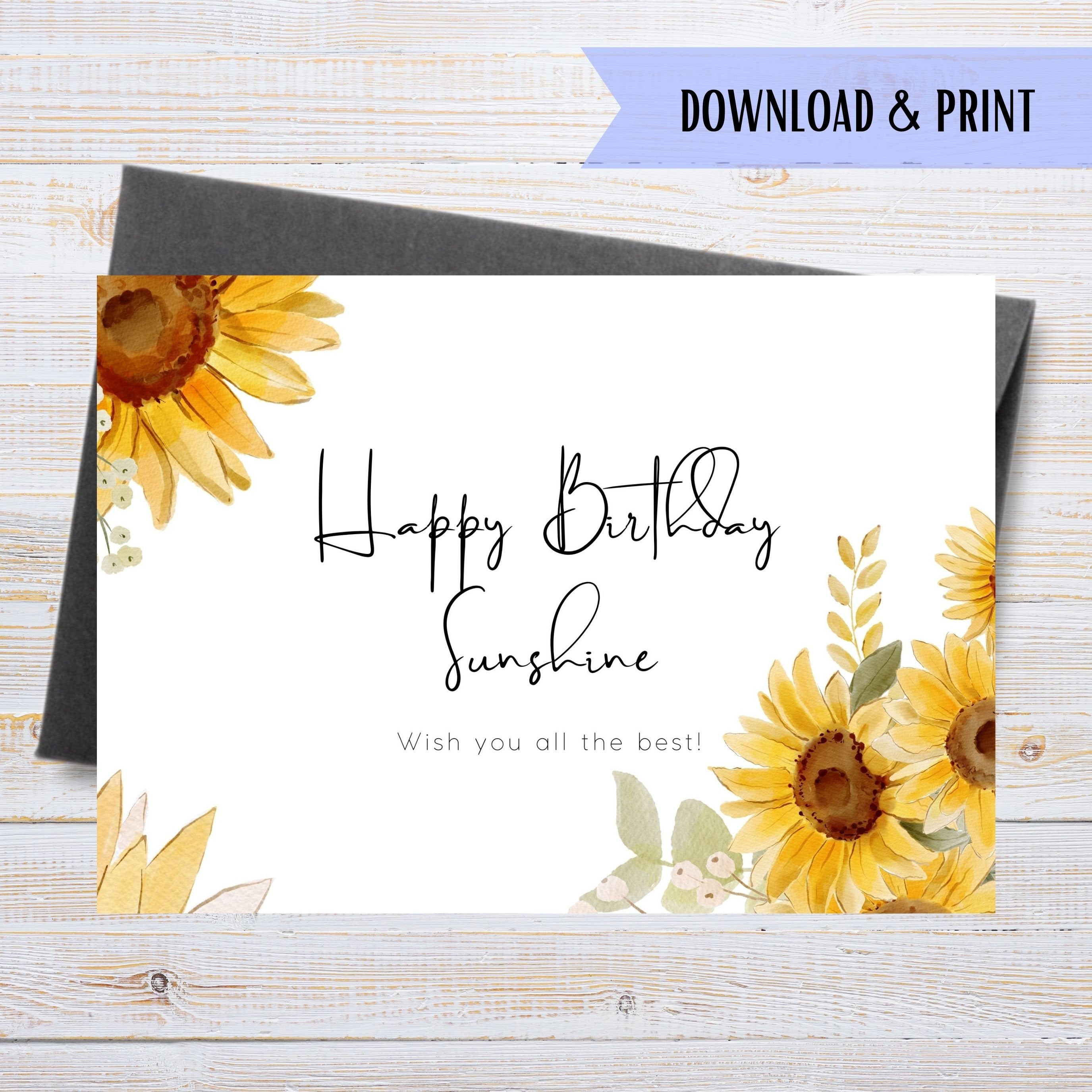 Sunshine Printable Birthday Card, Happy Birthday Card With Sunflowers ...