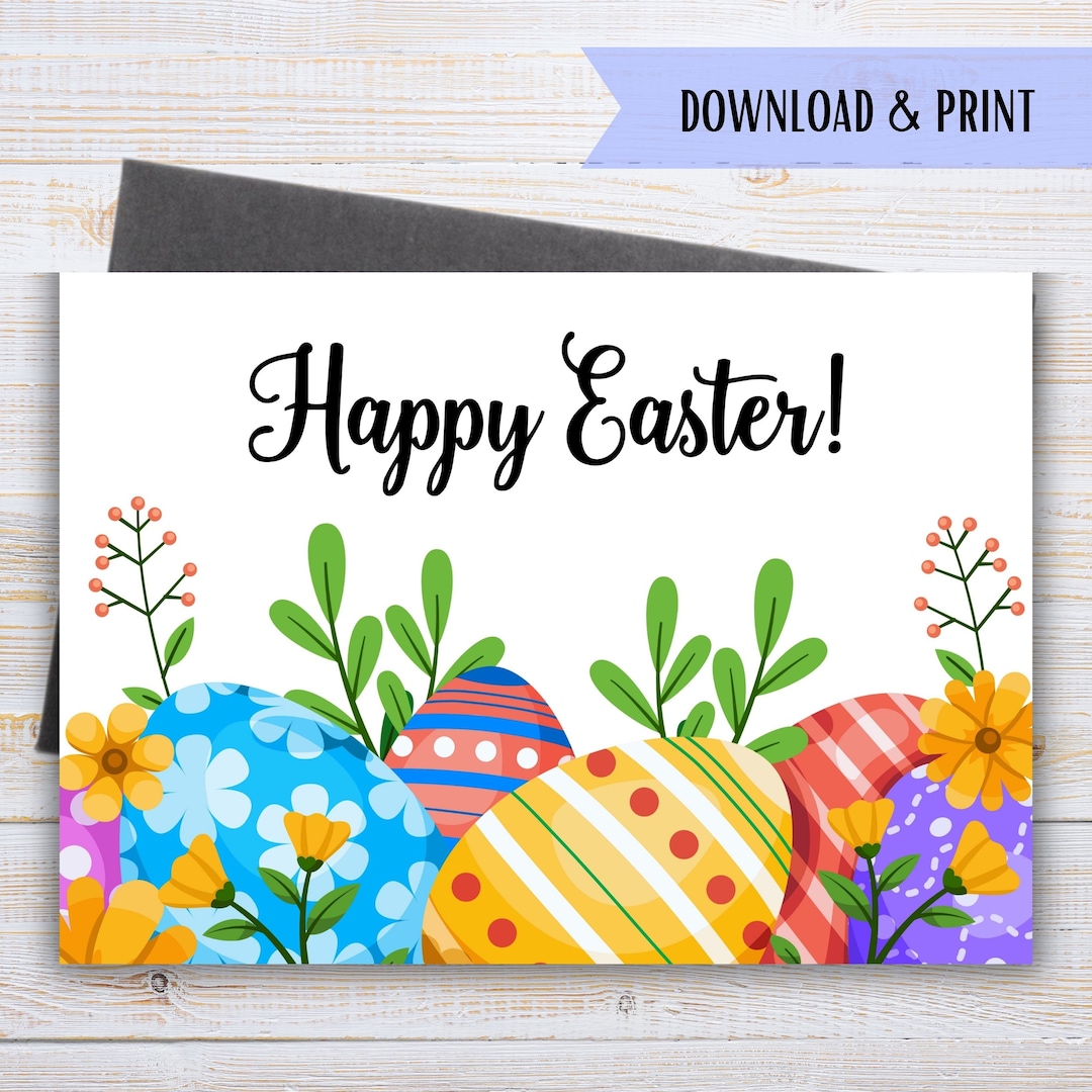 Printable Happy Easter Card, Easter Eggs Card, Spring Greeting Card ...