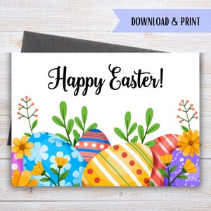 Printable Happy Easter Card, Easter Eggs Card, Spring Greeting Card ...