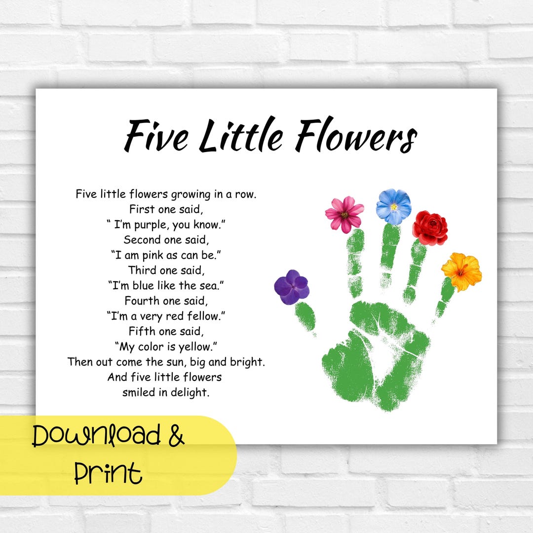 Five Little Flowers Handprint Art, Preschool Spring Activity, 5 Little ...