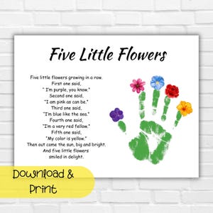 Five Little Flowers Handprint Art, Preschool Spring Activity, 5 Little ...