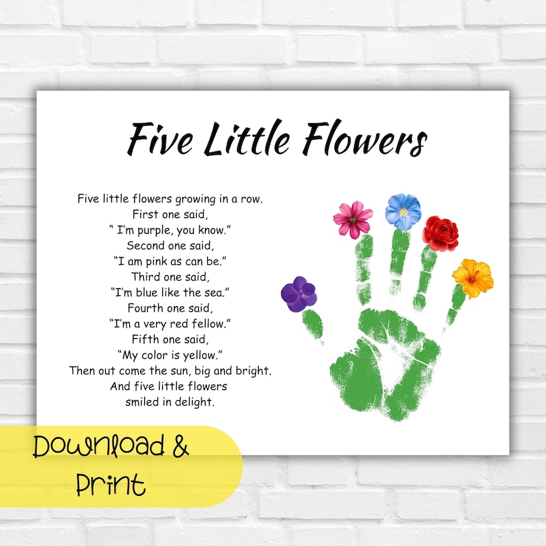 Five Little Flowers Handprint Art, Preschool Spring Activity, 5 Little ...