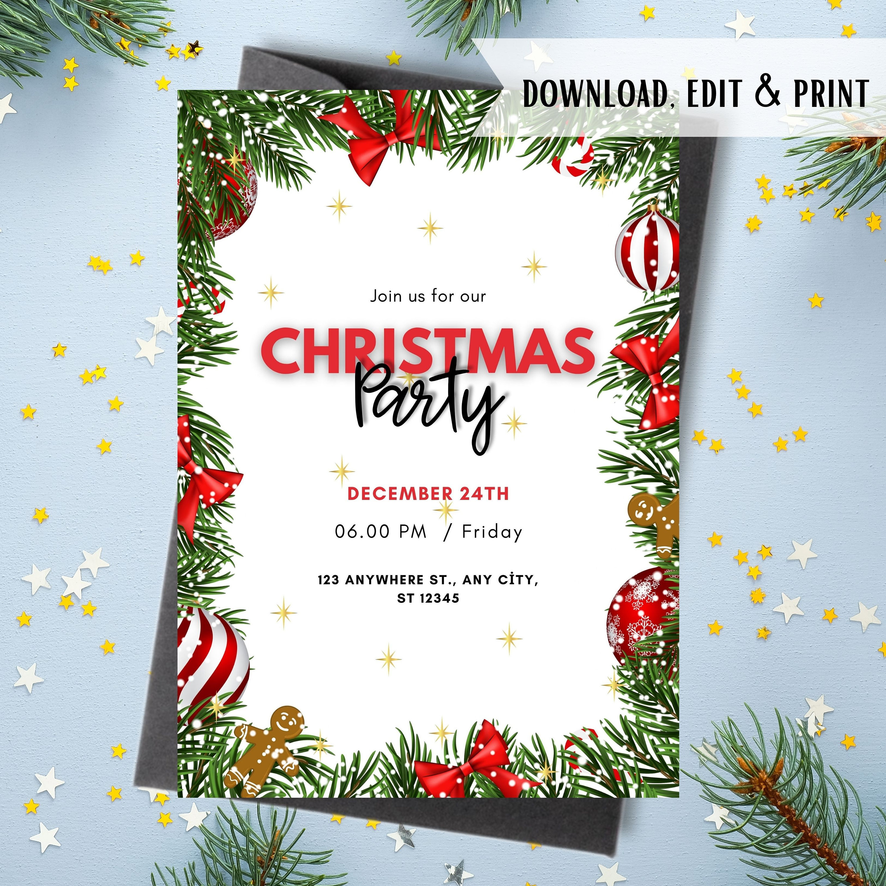 Editable Christmas Party Invitation Template Holiday Party - Etsy