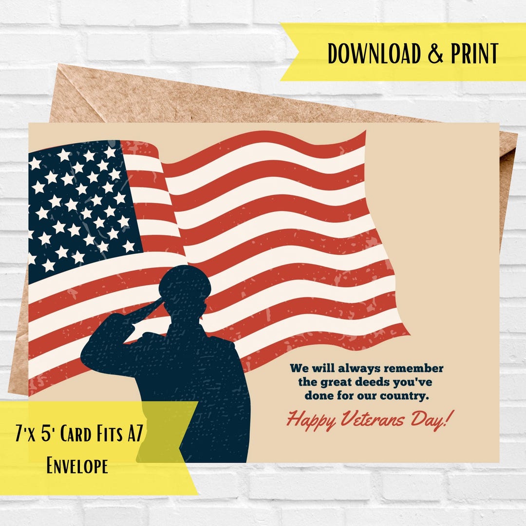 Veterans Day Printable Card, Happy Veterans Day, Military Thank You ...